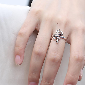 Bolelis 925 Sterling Silver Snake Ring for Women CZ Jewelry Plated with Shiny White Gold/18K Gold,Whether You Snakes Lovers or Not,Personalized Fashion Ring is Worth Having (Silver, 7#)