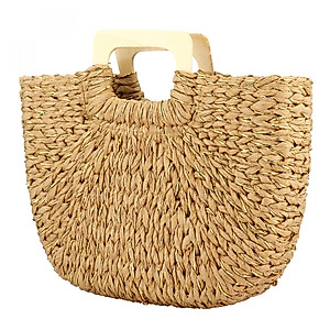 Straw Crossbody Bag - Large Top Handle Bags - Woven Rattan Shoulder Bags Summer Beach Handbags for Women (Brown)