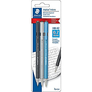 Staedtler triplus micro, Mechanical Pencil with Twist Top Eraser, 3 Pack, for Drafting, Drawing, Engineering, 0.7mm Lead, 77427BK3A6