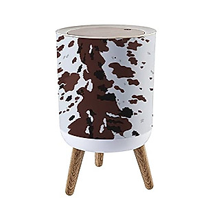 Small Trash Can with Lid Seamless Texas Longhorn cow hide print design with big brown spots Garbage Bin Wood Waste Bin Press Cover Round Wastebasket for Bathroom Bedroom Kitchen 7L/1.8 Gallon