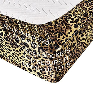 Satin Sheets Twin [3-Piece, Gold Leopard] Hotel Luxury Silky Bed Sheets - Extra Soft 1800 Microfiber Sheet Set, Wrinkle, Fade, Stain Resistant - Deep Pocket Fitted Sheet, Flat Sheet, Pillow Cases
