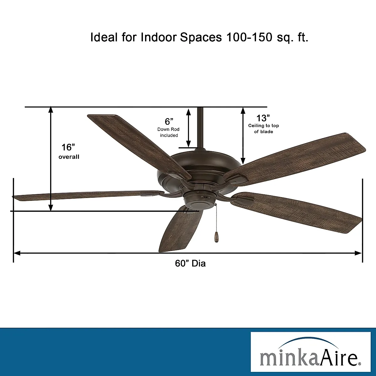 MINKA-AIRE F551-ORB Watt 60 Inch Energy Star Rated Ceiling Fan with DC Motor and 4 Speed Pull Chain in Oil Rubbed Bronze Finish