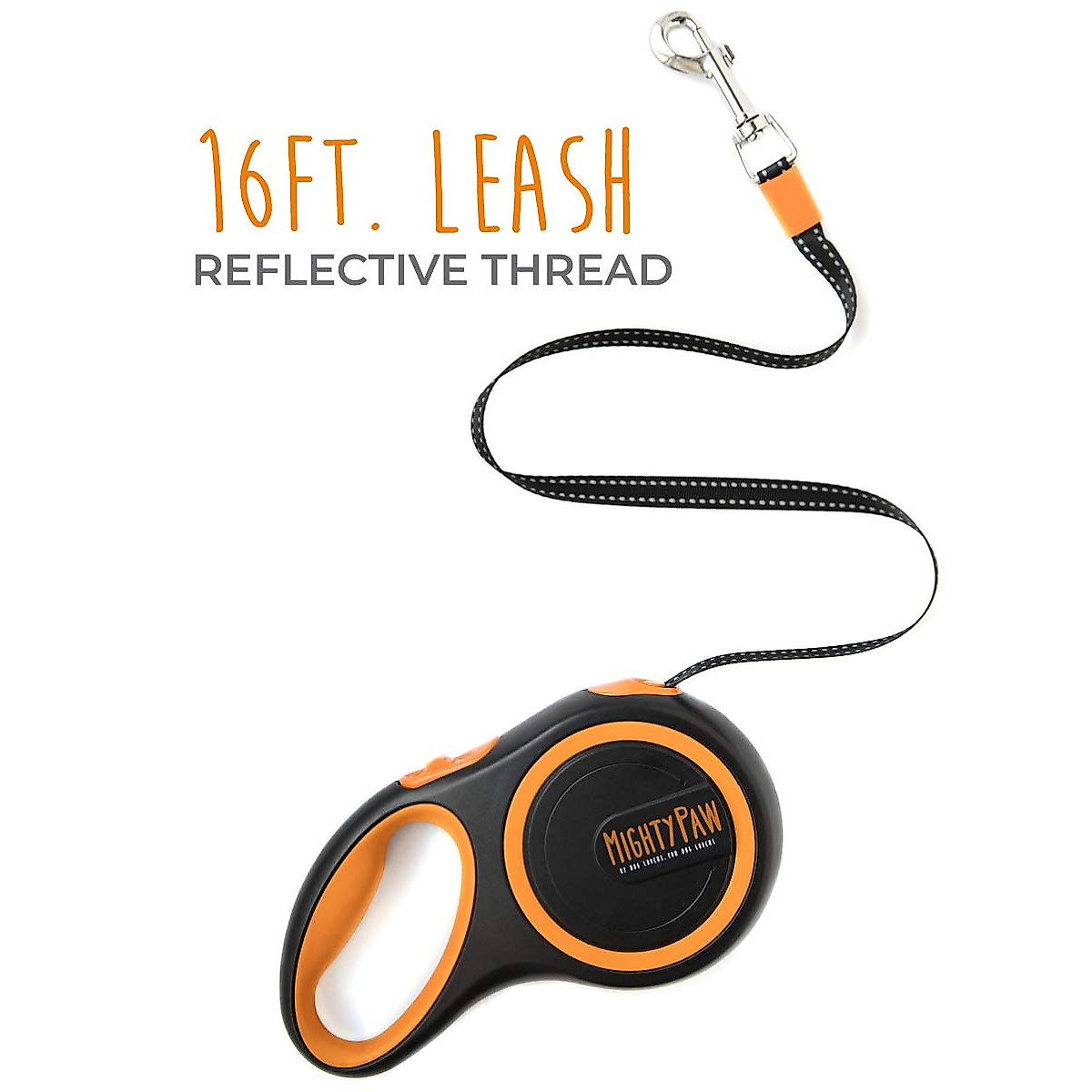 Mighty Paw Retractable Dog Leash - Enhanced Durability with Stainless Steel Coil - Reflective Stitching - One-Touch Lock - Secure Grip Leash - Long Dog Leash - Extend Leash - (Lite, Grey) - Grip Leash