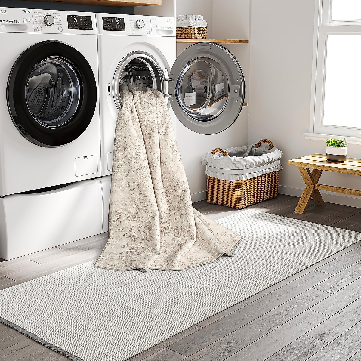 Art&Tuft Washable Rug, Anti-Slip Backing Abstract 8x10 Rug, Stain Resistant Rugs for Living Room, Foldable Machine Washable Area Rug (TPR53-Beige, 8'x10')