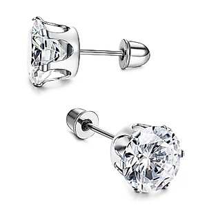 LOYALLOOK 6 Pairs Stainless Steel Clear Cubic Zirconia Stud Earring Ear Piercings for Women 3-8mm