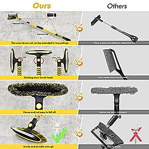 GEJRIO Ice Scraper for Car Windshield, 34.3" to 58.3" Extendable Snow Brush, 5 in 1 Snow Scraper for Car Auto SUV Truck, Yellow