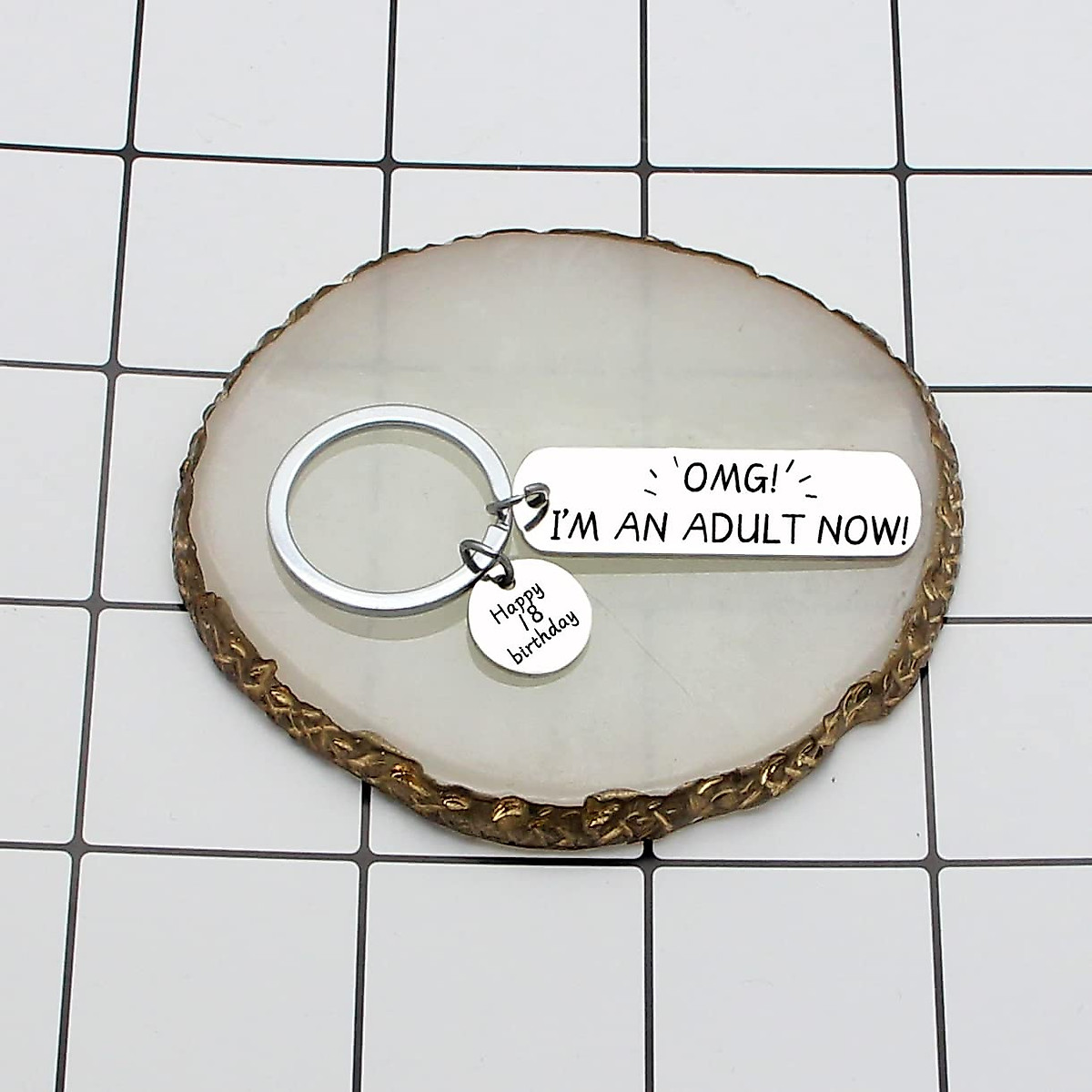 Lumengqi 18th Birthday Keyring, Stainless Steel OMG! I'm An Adult Now! Keychain, Bar Mitzvah Present Keychain, 18th Birthday Gift Key Ring for Women Men Girls Boys