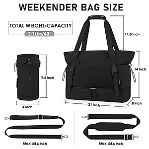 ETRONIK Gym Bag for Women, Yoga Mat Bag with Water Bottle Bag, 40L Weekender Overnight Bag with Shoe Compartment & Wet Pocket, Travel Duffle Bag Women for Yoga, Work, Hospital, Pilates and Gym, Black