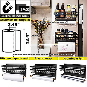 Sleclean Magnetic Spice Rack Organizer for Refrigerator, 2 Pack, Paper towel holder magnetic, Kitchen Magnetic Shelf,13.4"x4.5"x7.1", Black