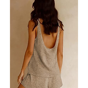 Ekouaer Womens Fashion Knit Pajama Set 2 Piece Outfits V-Neck Sleeveless Tank Top and Drawstring Shorts Lounge Set Tracksuit