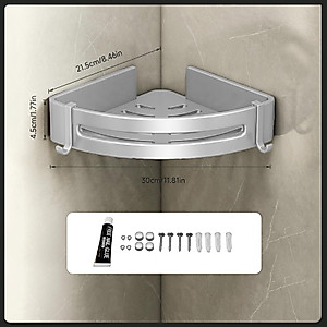 Shower Corner Shelf Caddy 2 Pack Shower Organizer Corner No Drilling Required, Aluminum Basket Shampoo Kitchen Organizer with 1 Towel Rack and 8 Hooks(White - Triangle Basket)