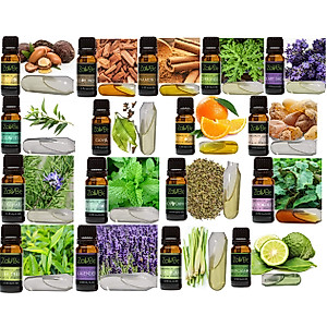 MABUA 18 Essential Oil Set with 20 Holes Case Natural Therapeutic 100% Diffuser Aromatherapy Grade Lavender Lemon Peppermint TeaTree Argan Frankincense Bergamot Lemon