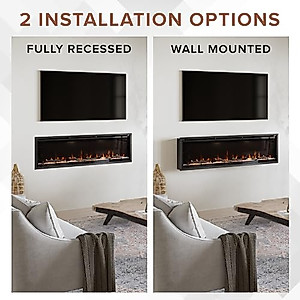 Modern Ember Aerus 60 Inch Smart Linear Electric Fireplace - Recessed in-Wall and Wall-Mount, Multiple Flame Colors, Compatible with Alexa and Google Assistant