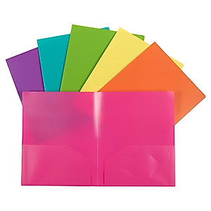 JAM PAPER Heavy Duty Plastic 2 Pocket Extra Tough School Folders - Assorted Fashion Colors - 6/Pack