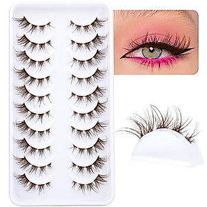 Brown Lashes Anime Eyelashes Natural Look Wispy Fake Eyelashes Manga Clear Band Cluster Eye Lashes Individual DIY False Eyelashes Pestañas Postizas 10 Pairs ALICROWN