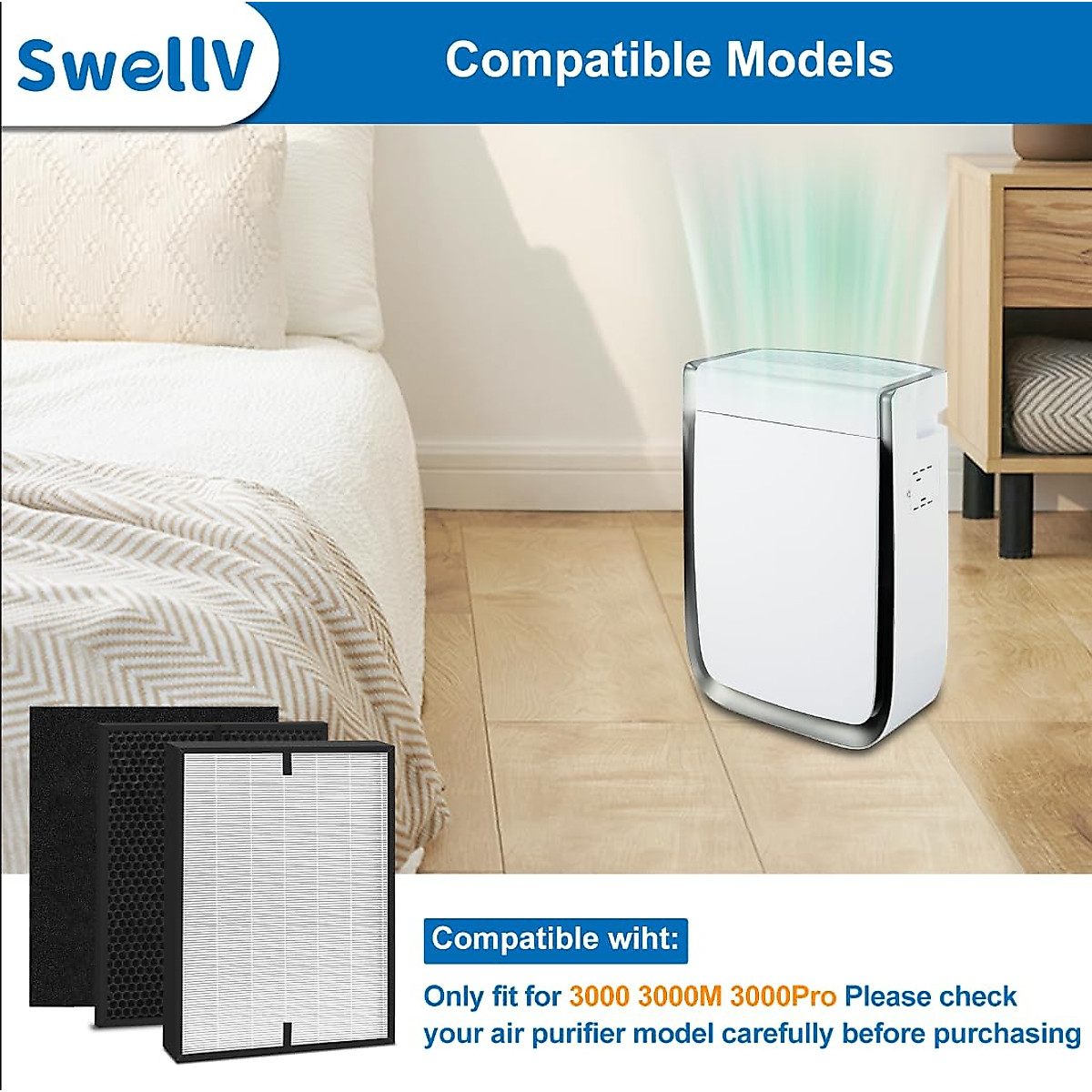 SwellV 3000 Filter Replacement Compatible with 3000, 3000M, 3000 Pro, Includes 2 Filters, 2 Activated Carbon and 6 Extra Carbon Pre-Filters (2+2+6)