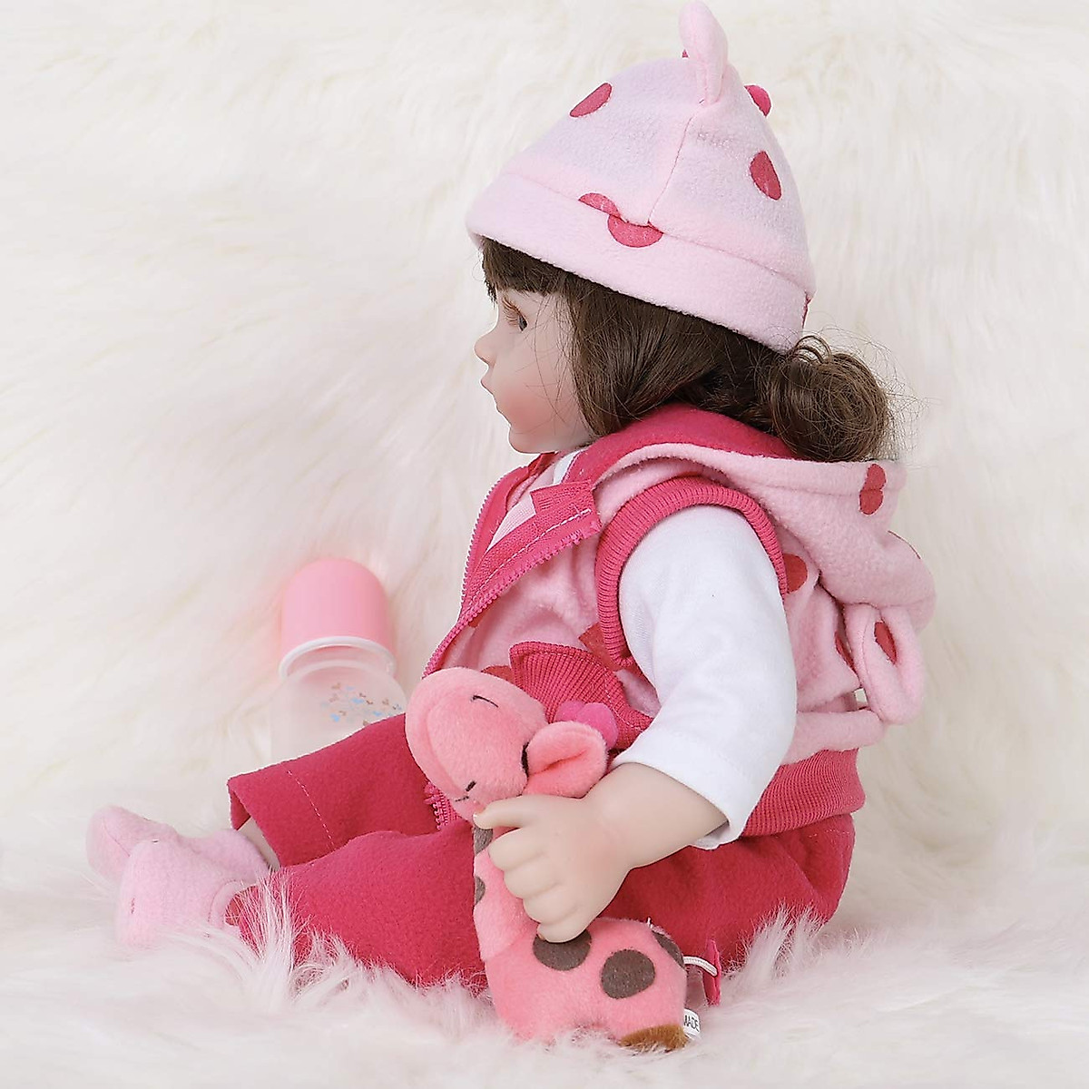 ENADOLL Reborn Baby Doll Realistic Silicone Vinyl Polka Dot Giraffe Baby 16 inch Weighted Soft Body Lifelike Doll Gift Set for Ages 3+(Polka Dot Giraffe)