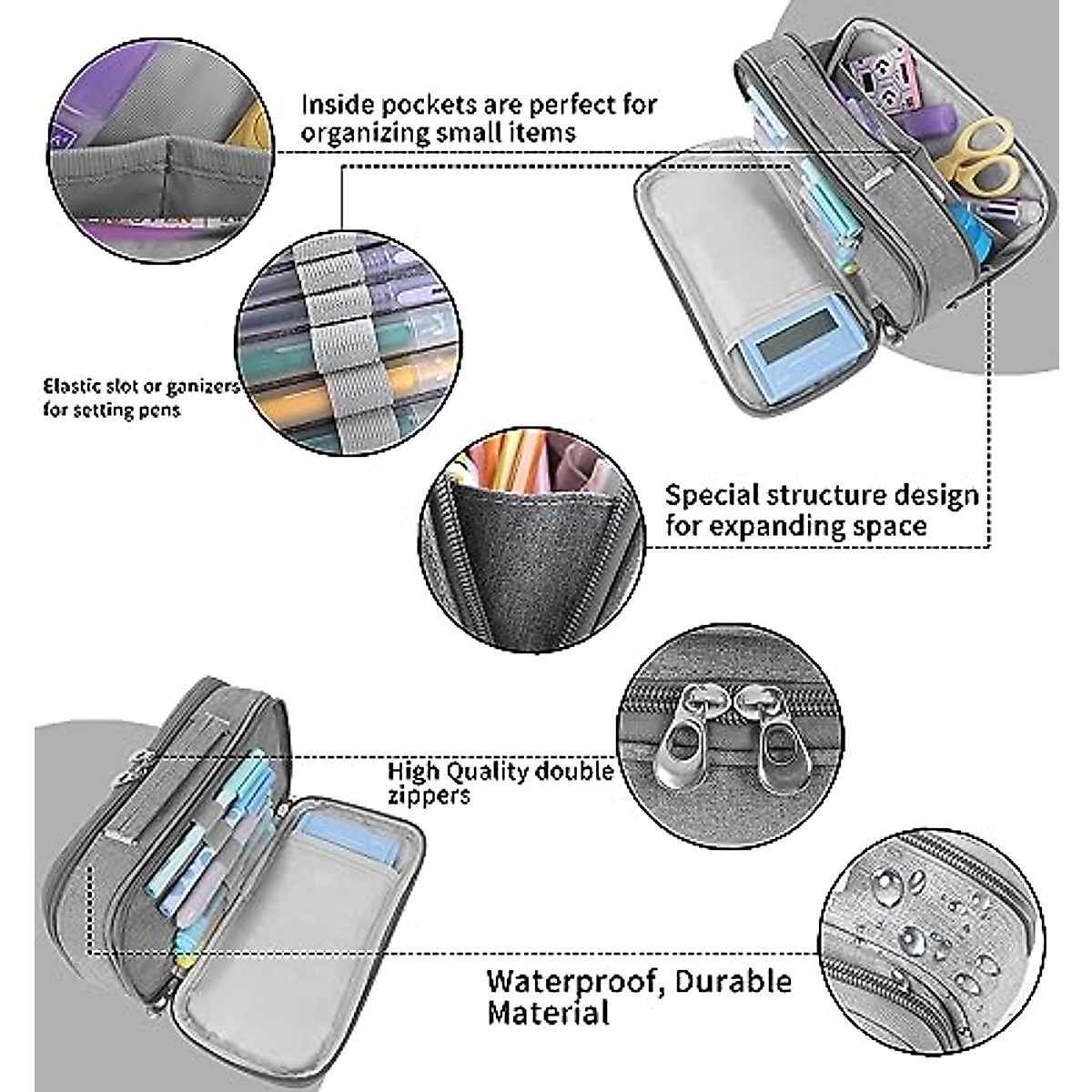 Large Capacity Pencil Case, Stationery Storage Pen Bag Box Handheld Makeup Pouch Holder Multi-Compartment Organizer College School Office Supplies for Student Teen Kid Adult