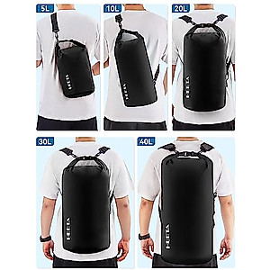 HEETA Waterproof Dry Bag for Women Men (Upgraded Version), Roll Top Lightweight Dry Storage Bag Backpack with Emergency Whistle for Travel, Swimming, Boating, Kayaking, Camping, Beach (Black, 5L)