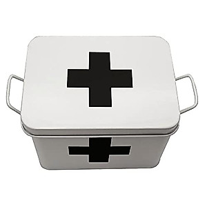 Lassos Boutique Retro Enameled First Aid Box for Medicine Storage and Home Decor with Lid and Removable Tray, White