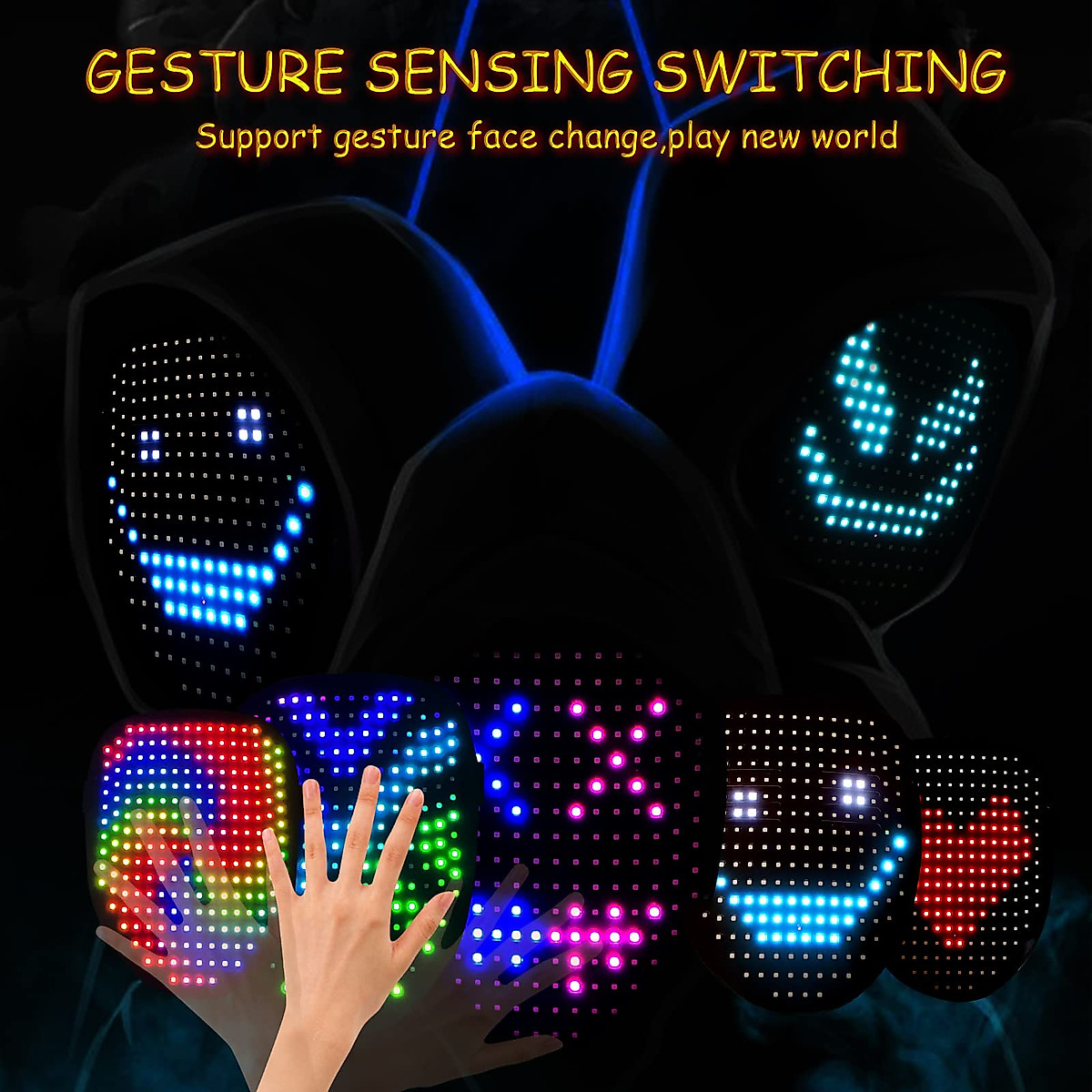 momoga Led Mask Scary halloween Costumes With 50 Presets Pattern, Masquerade mask for men With Gesture Sensing For Party Masquerade Dj Costume Party, Halloween mask led light up mask for Adult Kid