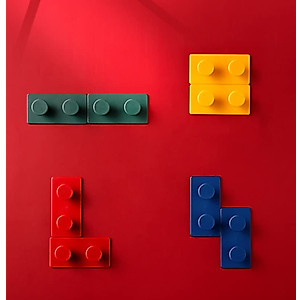 SAFITOYA 4PCS Fun Block Wall Hangers Set,Cool Kids Room Decor Wall Hooks, Home Gadgets Holder Punch Free Plug Adhesive Wire Regulator