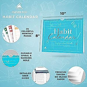 Clever Fox Habit Tracker Calendar – Inspirational Goal Tracker and Habit Calendar for Atomic Habits – Colorful Habit & Goal Planner Journal to Boost Productivity – 24 Months, 10″ x 8″ (Turquoise)
