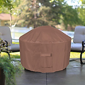 Gartree Fire Pit Cover Round 32'' DIA x 24'' H, Waterproof 600D Heavy Duty Gas Firepit Cover for 30-32 Inch Propane Fire Table Outdoor Fire Bowl with Air Vents Buckles, Brown