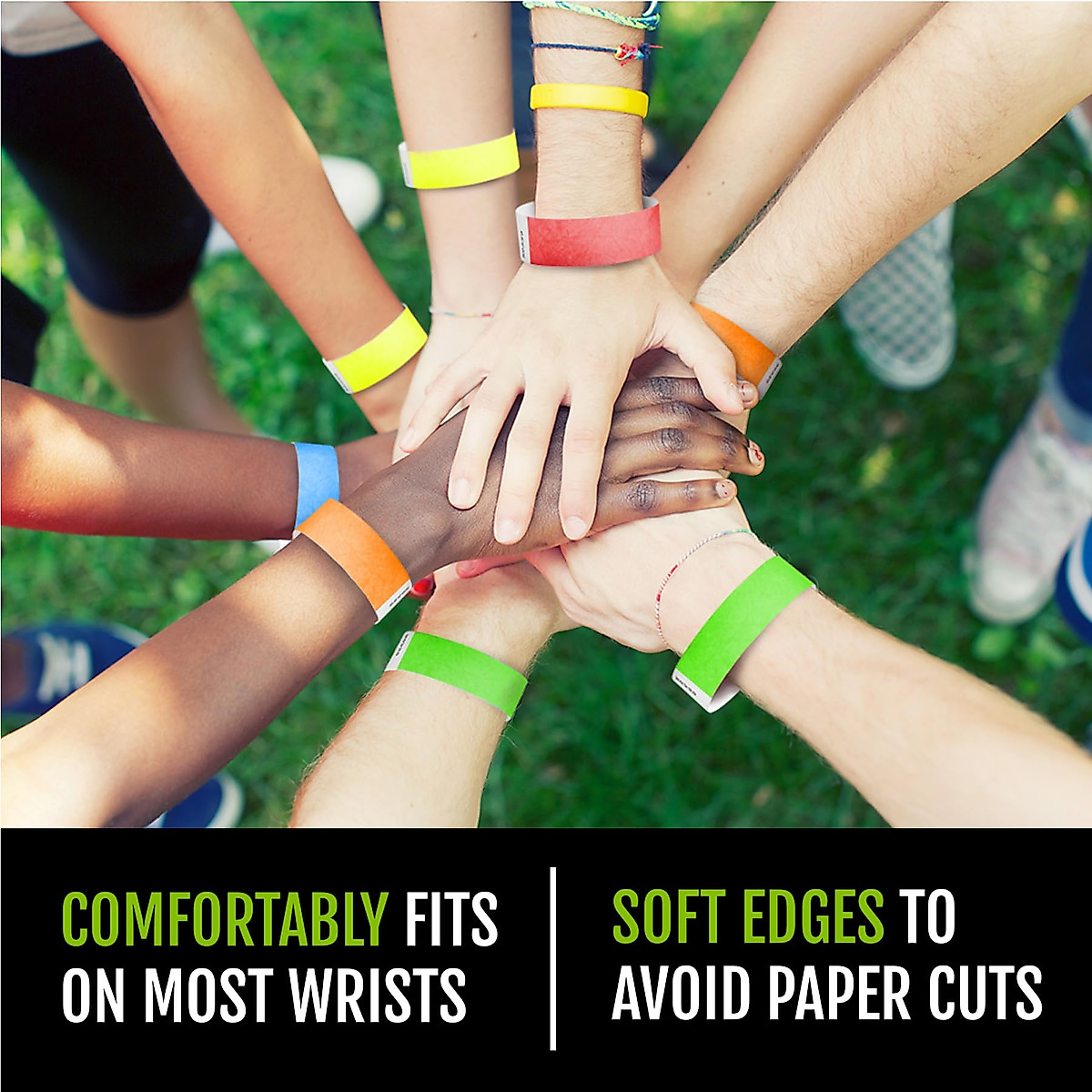 WristCo Variety Pack ¾” Tyvek Wristbands – 500 Pack | Green, Yellow, Red, Orange, Blue | Waterproof Paper Bracelets for Concerts & Events