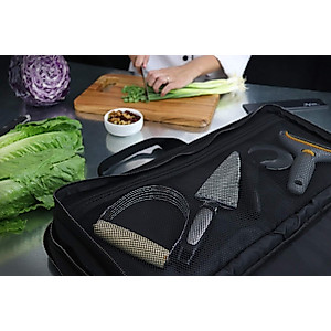Waxed Canvas Chef Knife Bag Holds 19 Knives PLUS Knife Steel Meat Cleaver and Large Storage Compartments! Our Most Durable Professional Line Knife Carrier Includes Custom Padlock! (Bag Only) (Black)