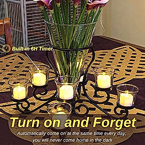 Homemory 24Pcs Auto Tea Lights, 6 Hours Timer Tea Lights Battery Operated, Flameless Flickering Votive Candles with Timer, Ideal for Home Decor, Table Centerpieces, Halloween, Christmas, Warm White