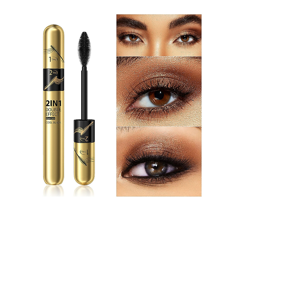 2023 New 2 in 1 Golden Goddess Black 4D Mascara - Liquid Lash Extension for 5X Longer, Fuller Waterproof Eyelashes (1pcs)