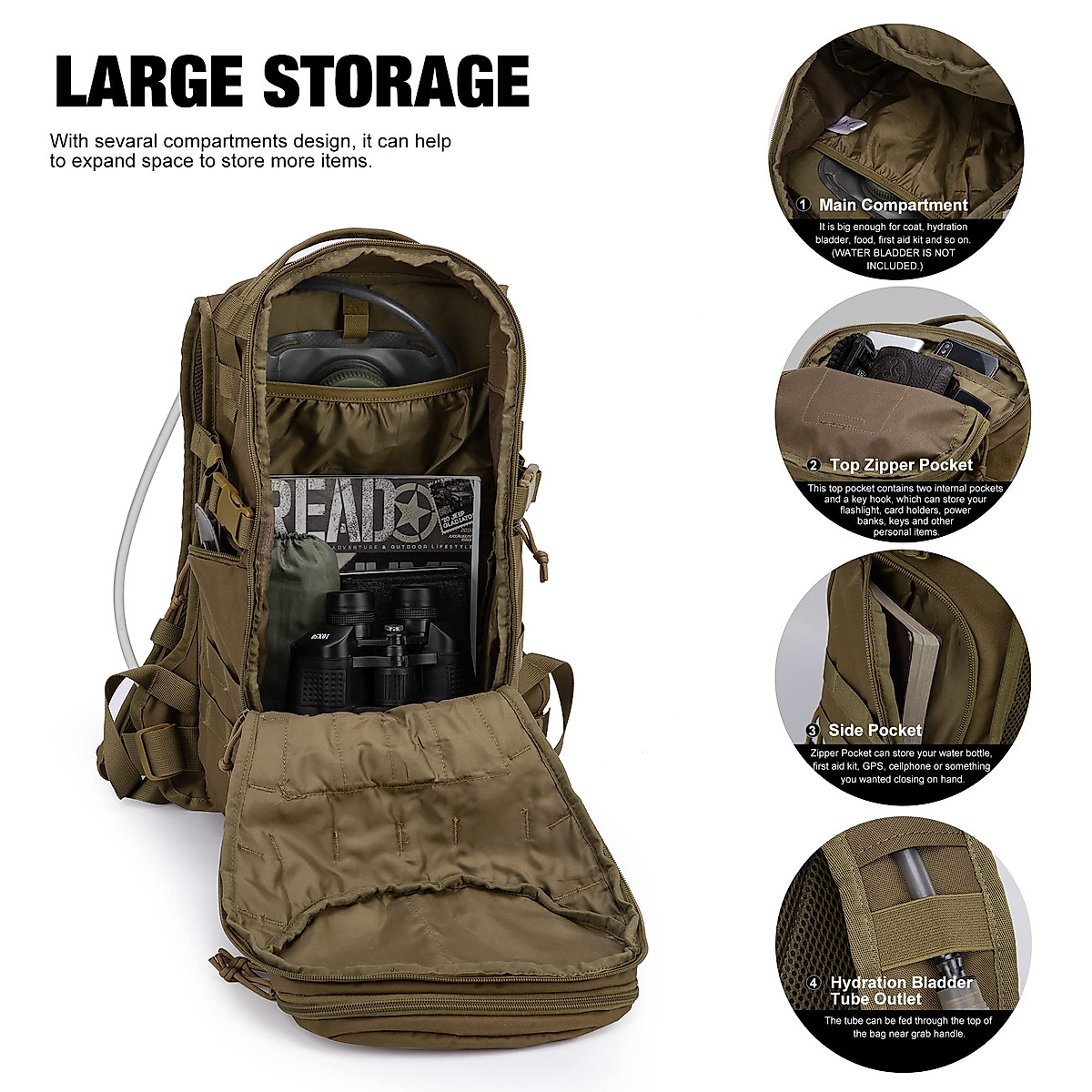 Mardingtop 28L Military Backpack, Tactical Backpack Molle Men Camping Hiking Traveling Motorcycle Backpacks for Unisex