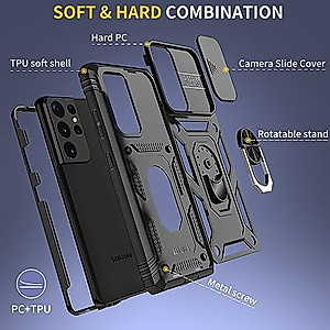 IYTRRYH for Samsung Galaxy S23 Ultra Case Compatible with Magnetic Wireless Charging with Screen Protectors, S26 Ultra Case Built-in Kickstand Ring Military Grade Drop Protection Shockproof Pink