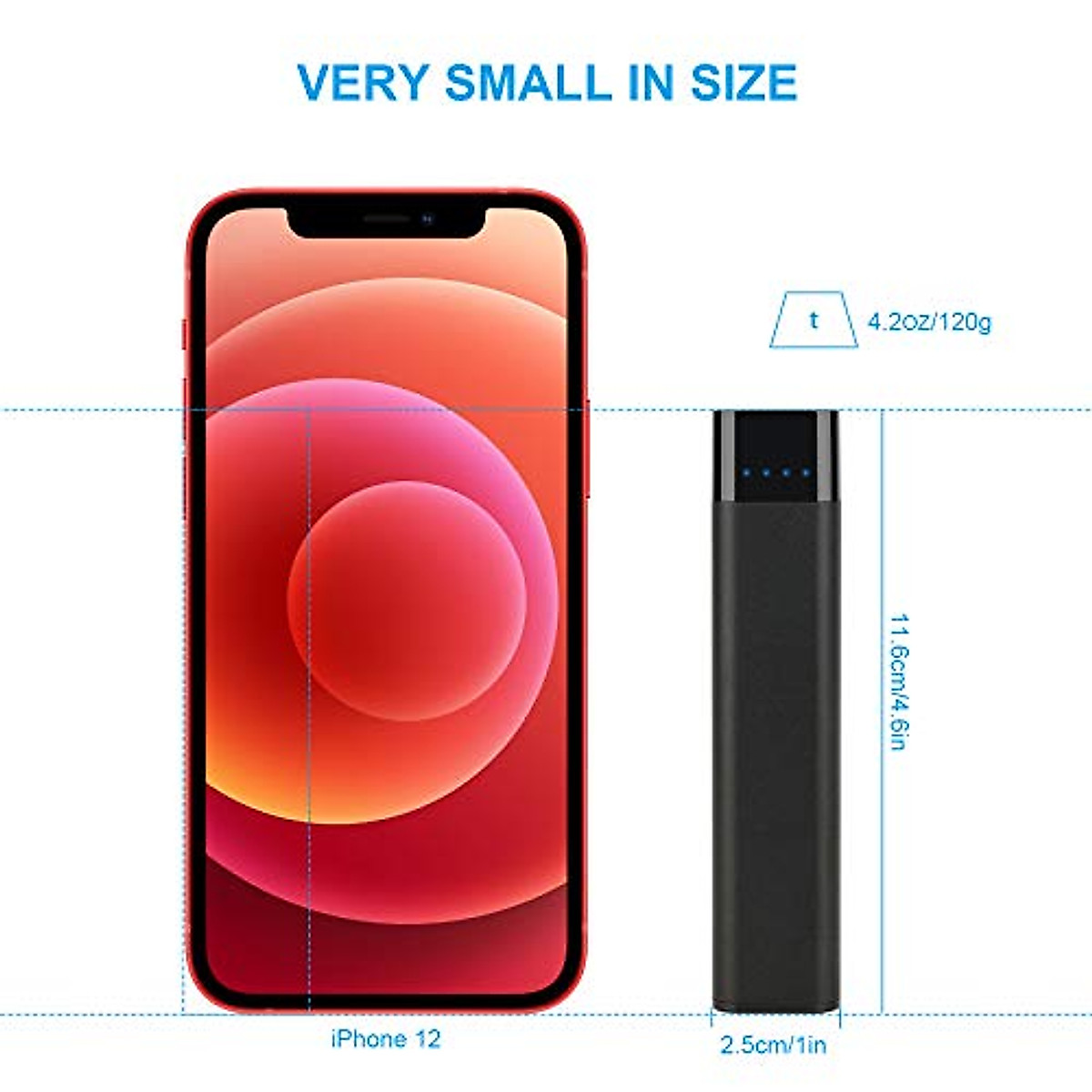 Attom Tech 18W PD Mini USB-C Power Bank 4800mAh Power Delivery and QC 3.0 Fast Charging, Small Lipstick Portable Charger Dual USB Output External Phone Battery Emergency Phone Power Backup