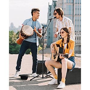 Moukey Microphone Stand, Tripod Boom Mic Stand with 2 Non-Slip Mic Clip Holders & 2 Foam Covers, Collapsible Adjustable Mic Stand for Singing, Karaoke, Stage and Outdoor Activities, Black, MMs-3