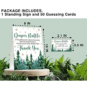 Winter Woodland Diaper Raffle Game, Christmas Baby Shower Game Sign, Christmas Gender Neutral Party Favors, Winter Party Decorations Favors (1 Sign + 50 Raffle Tickets) - A07
