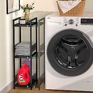 DAOUTIME 3-Tier Metal Shelving Unit, Expandable, Free-Standing, Narrow, Open Floor Shelves, Ideal for Bathroom, Kitchen, Laundry, Storage, Organization