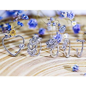 Kridzisw 18g Nose Ring Hoops Stud Piercing Jewelry for Women 316L Stainless Surgical Steel L Shaped Bend Silver Hypoallergenic Nose Nostril Ring Hoop Stud Bone Earrings Piercing Jewelry women Men 2mm