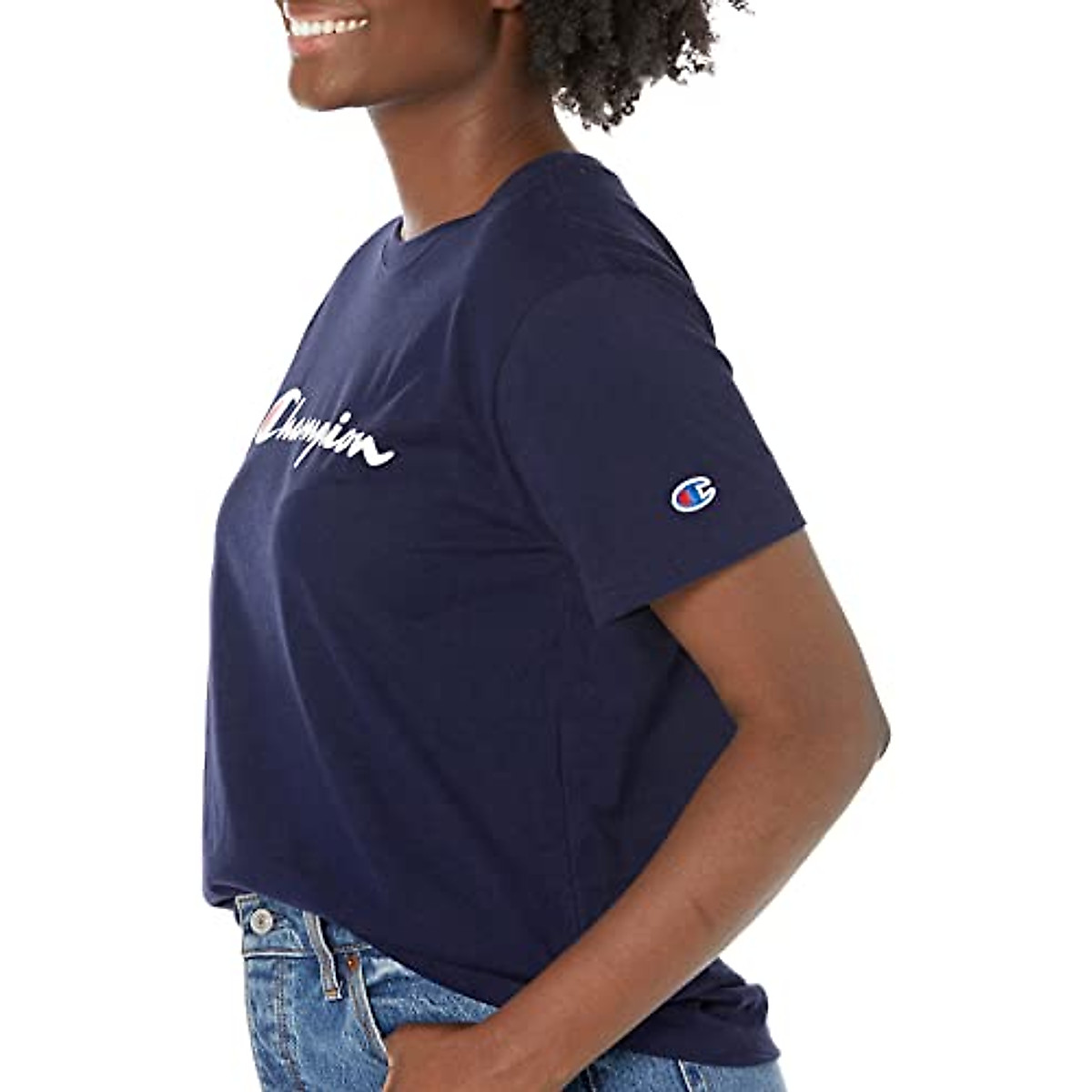 Champion, Classic Short Sleeve T-Shirt, Lightweight Tee for Women, Logo (Plus Size Available), Athletic Navy Script, 4X