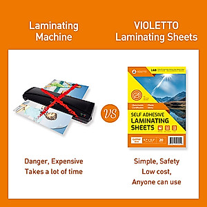 [VIOLETTO] (20 Sheets) Self Adhesive Laminating Sheets, Self-Seal, No Machine Needed, self Sealing, 8.5 x 11 Inch