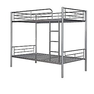 EMKK Metal Floor Bunk Bed, Twin Over Twin,Metal Bunk Bed, Twin Over Twin Size Beds with Sturdy Guard Rail & Removable Ladder,White