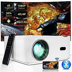 [Electronic Focus] 4K Projector WiFi and Bluetooth, 1080P 12000L Full HD Projector Support 450 ANSI 300" Sync Screen & Zoom, Compatible with VGA, HDMI, USB, Computer, iOS & Android Smartphone