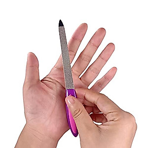 Metal Nail File (6 Pcs), Fingernail Files for Natural Nails Made of Stainless Steel Nail Files with Sharp Pointed Tip Non Slip Handle Diamond Finger Nail Filers Sapphire Grit Purple Pink