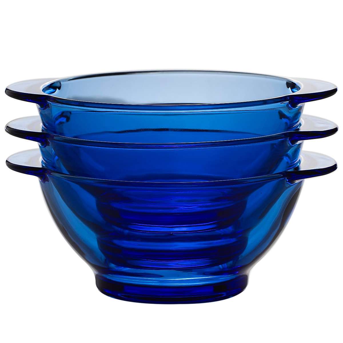 STP GOODS Glass Dinner Plates - Set of 4, Blue Cobalt Transparent Glass Eating Plates, Circular Glass Dinnerware for Salad, Bread, Dinner (15 Oz Glass Dessert Cup Set, Set of 4)