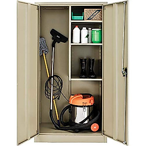 Global Industrial Assembled Janitorial Cabinet, 36x18x72, Tan