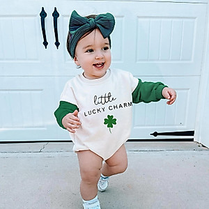 Saliuentm St Patricks Day Baby Girl Boy Outfit Letter Sweatshirt Romper Long Sleeve Onesie Newborn St Patricks Day Clothes(S-Cotton Green Little Lucky,6-12 Months)