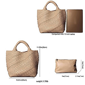 Vegan Leather Woven Bag with Purse for Women, Fashion Handmade Beach Tote Bag Top-handle Handbag (Apricot)