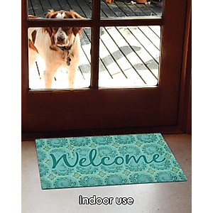 Toland Home Garden 800325 Elegant Ivy Welcome- Teal Welcome Door Mat 18x30 Inch Outdoor Doormat for Entryway Indoor Entrance