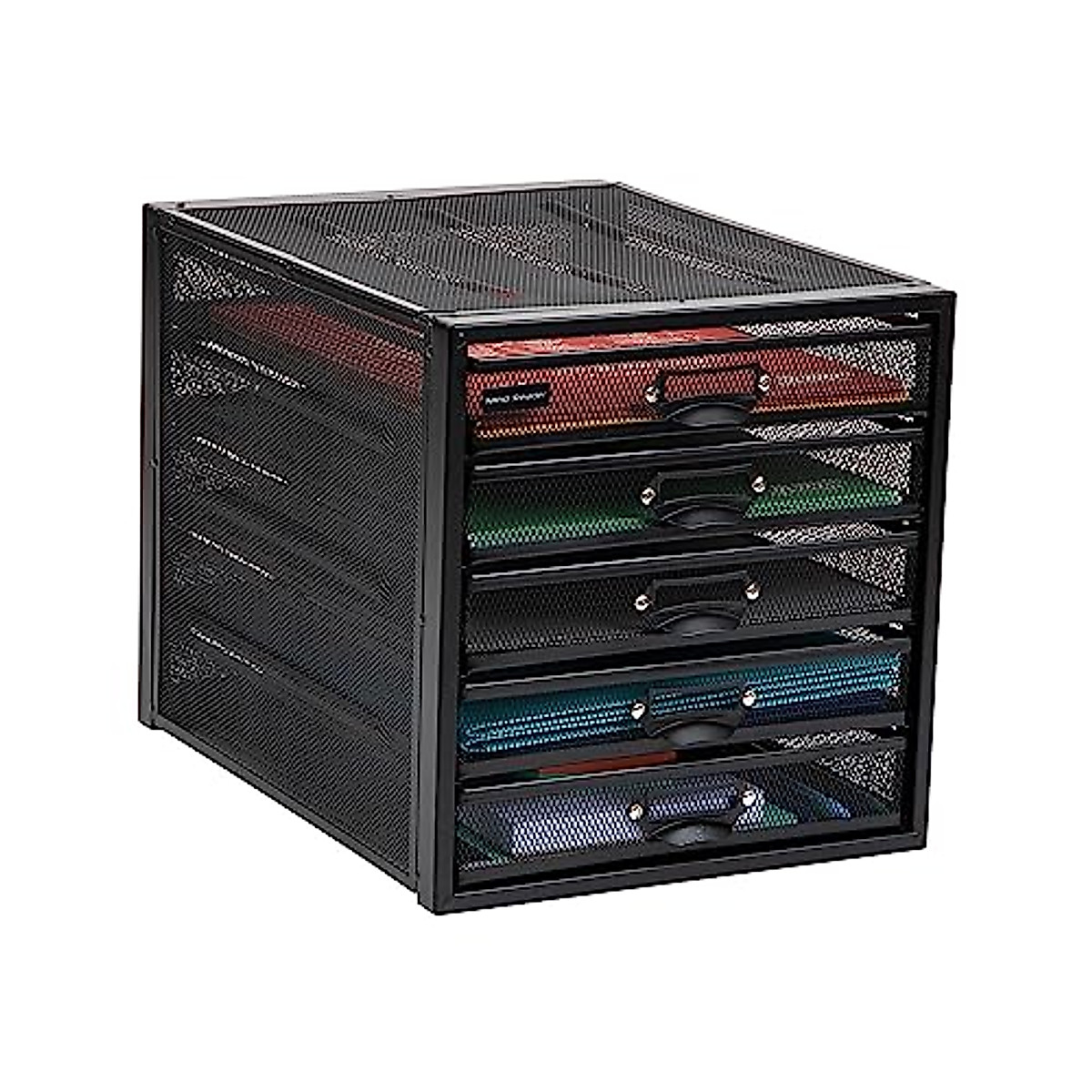 Mind Reader File Storage Drawers, Desk Organizer, Multi-Purpose, Crafts, Office, Metal Mesh, 11"L x 14"W x 11"H, Black, 5 Drawer